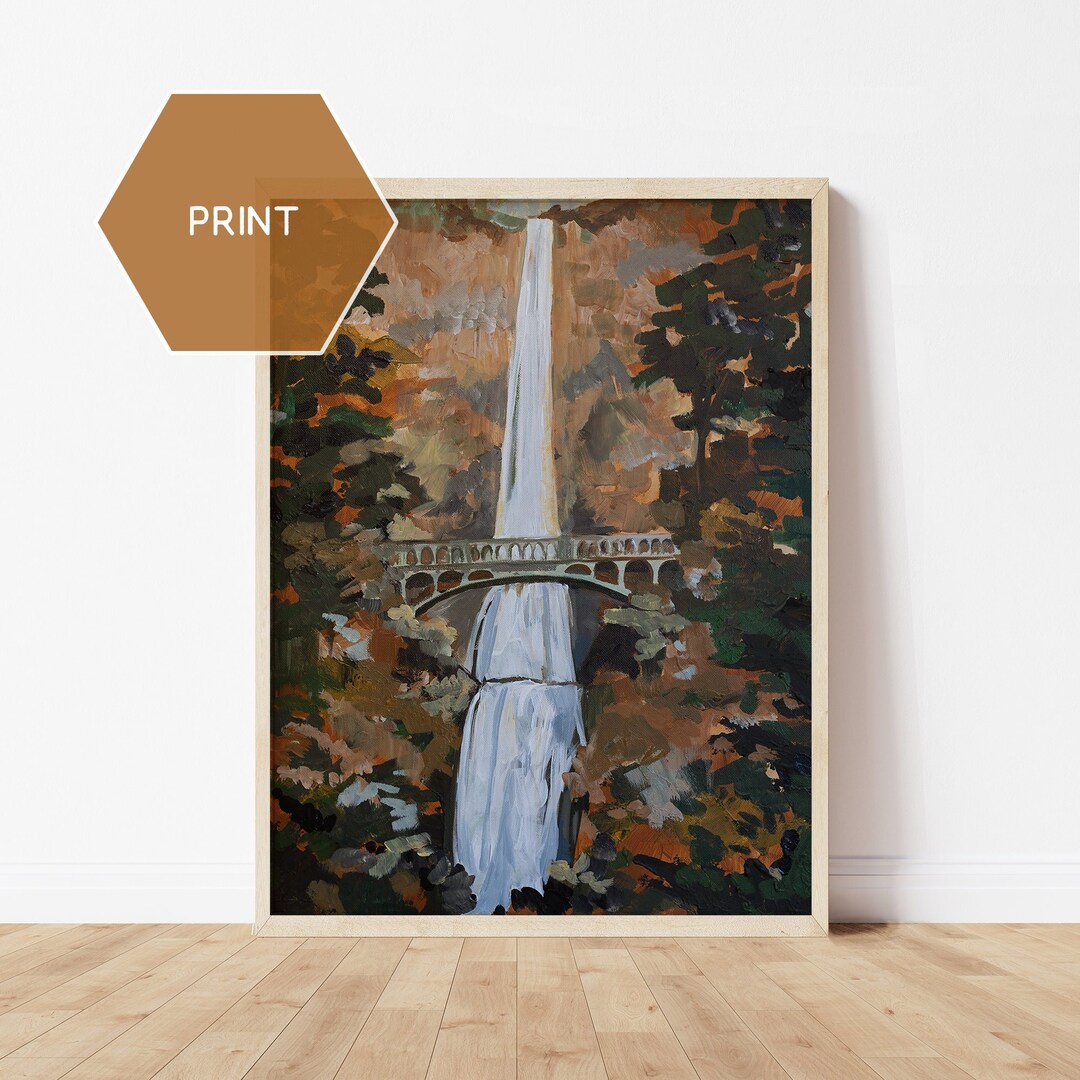 Multnomah Falls Painting Oregon Waterfall Poster Multnomah Falls Wall ...