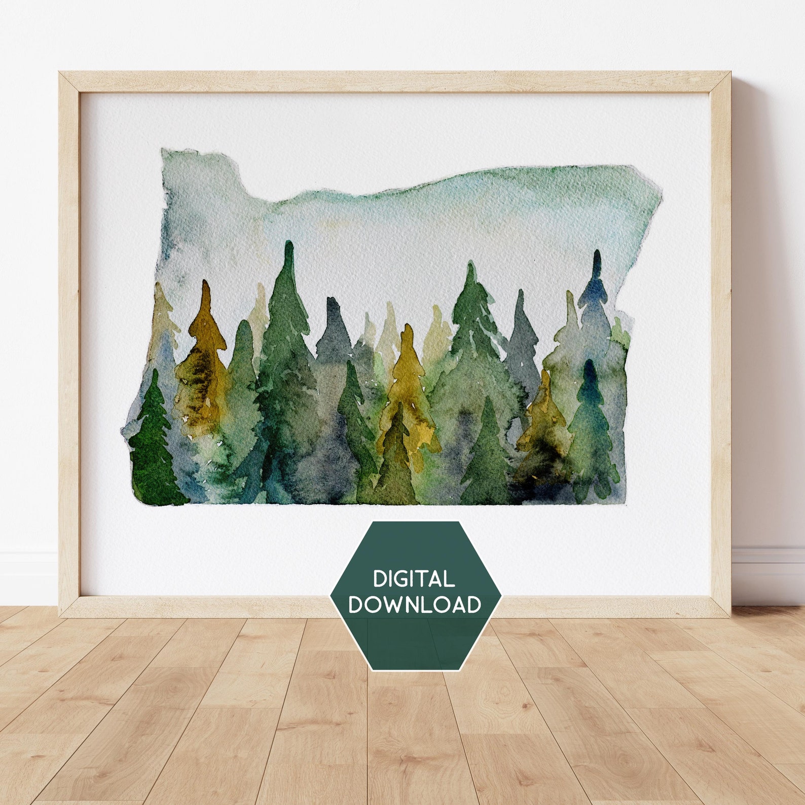 Digital Download Oregon Watercolor, Oregon Shape Painting, Tree ...