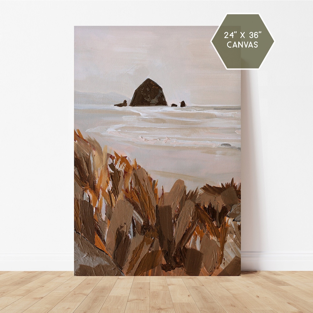 Original Art Canvas Print, Haystack Rock Painting, Oregon Wall Art ...