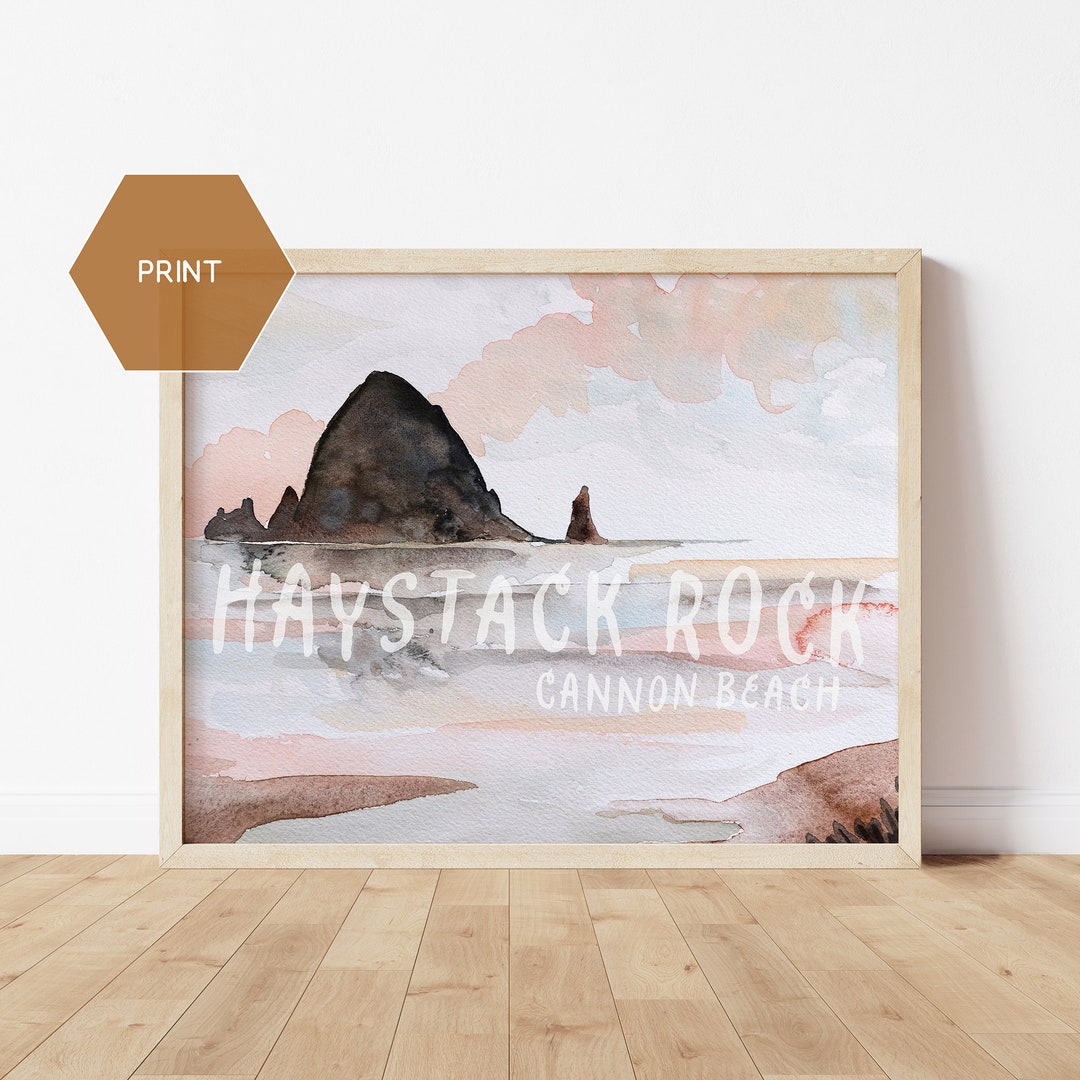 Haystack Rock Print, Cannon Beach, Oregon Watercolor Wall Art, Haystack ...