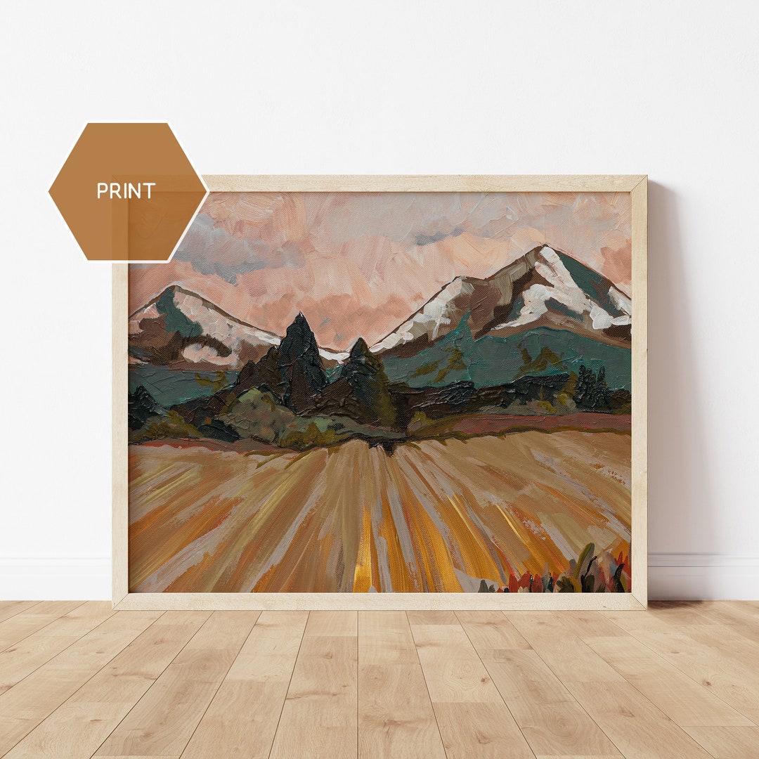 Oregon Mountain Painting, Bend Oregon Art, Three Sisters Mountains ...