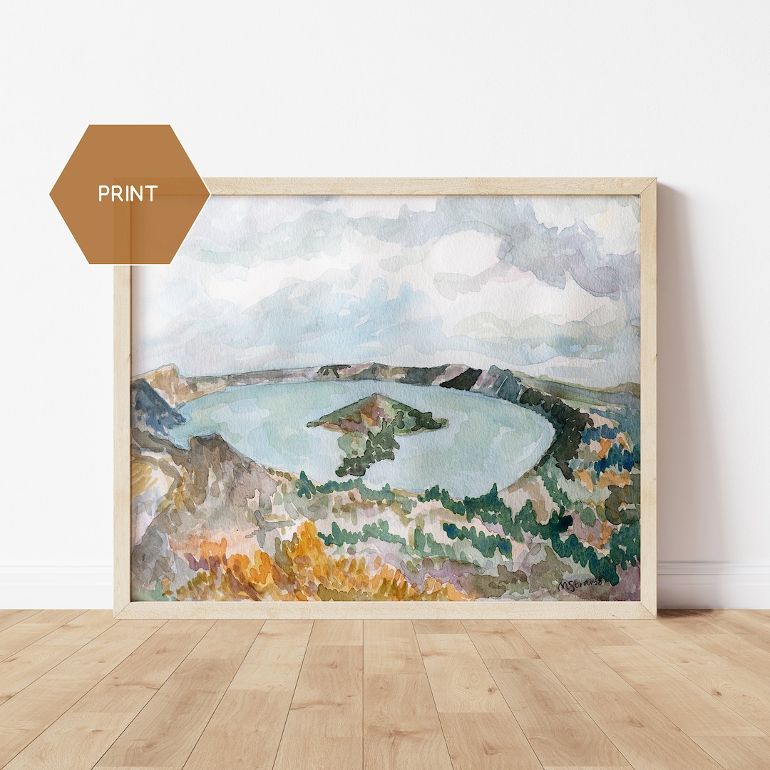 Crater Lake Watercolor Print, Oregon Poster, Hiker Gift Art, Oregon ...