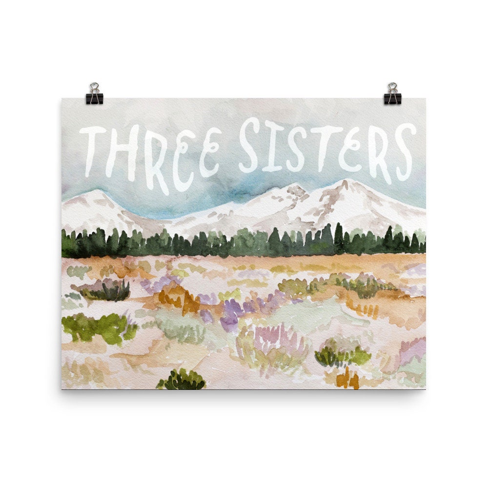 Three Sisters Oregon Painting, Bend Oregon Art, Three Sisters Mountains Print, Oregon Decor ...