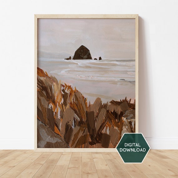 Original Art Print Haystack Rock Digital Download Oregon - Etsy