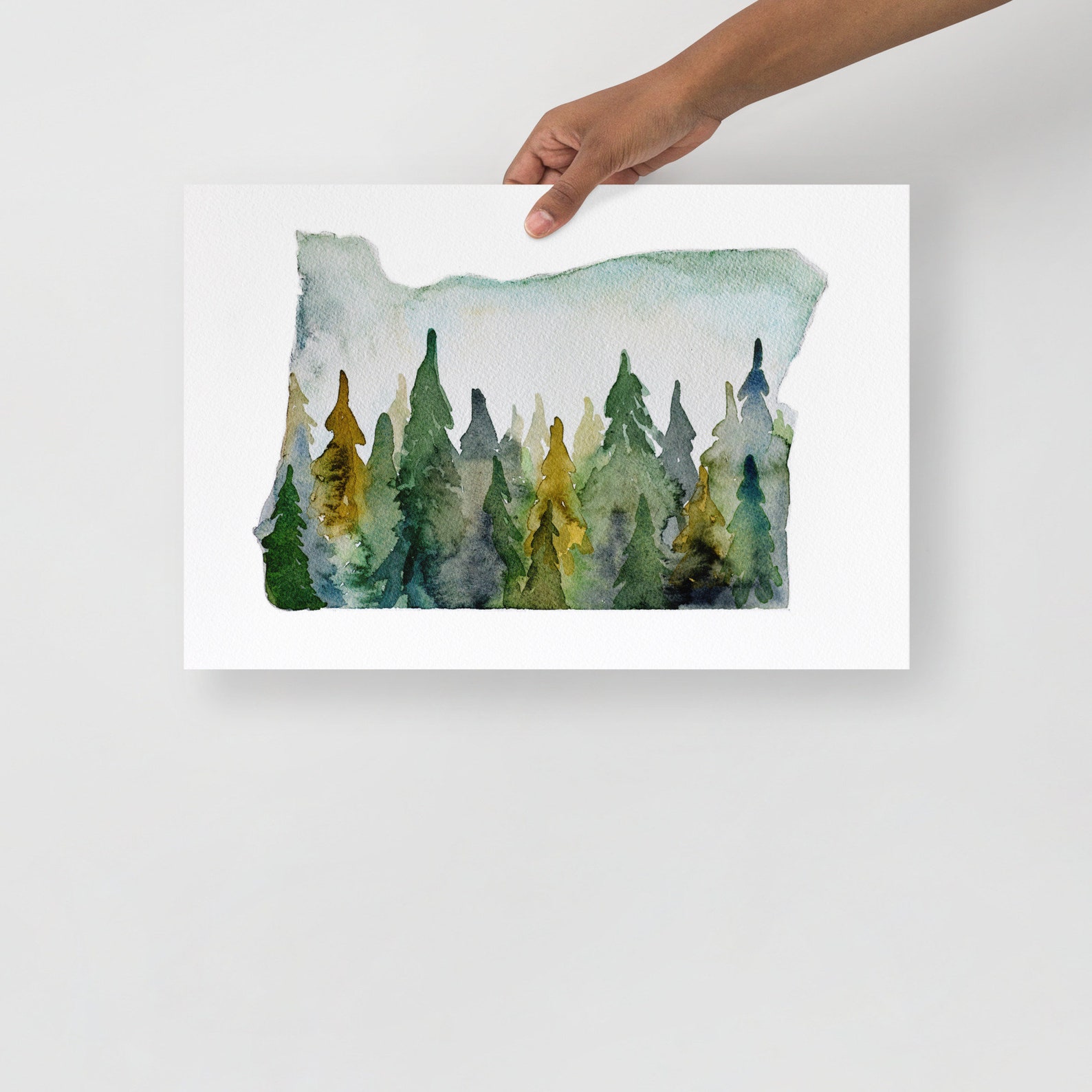 Oregon Watercolor, Oregon Art Print, Oregon Painting, Tree Watercolor ...
