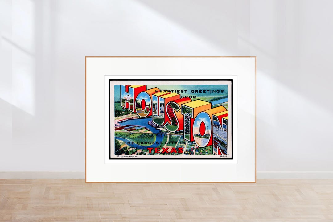 Houston Texas Art Print, Heartiest Greetings From Houston the Largest ...