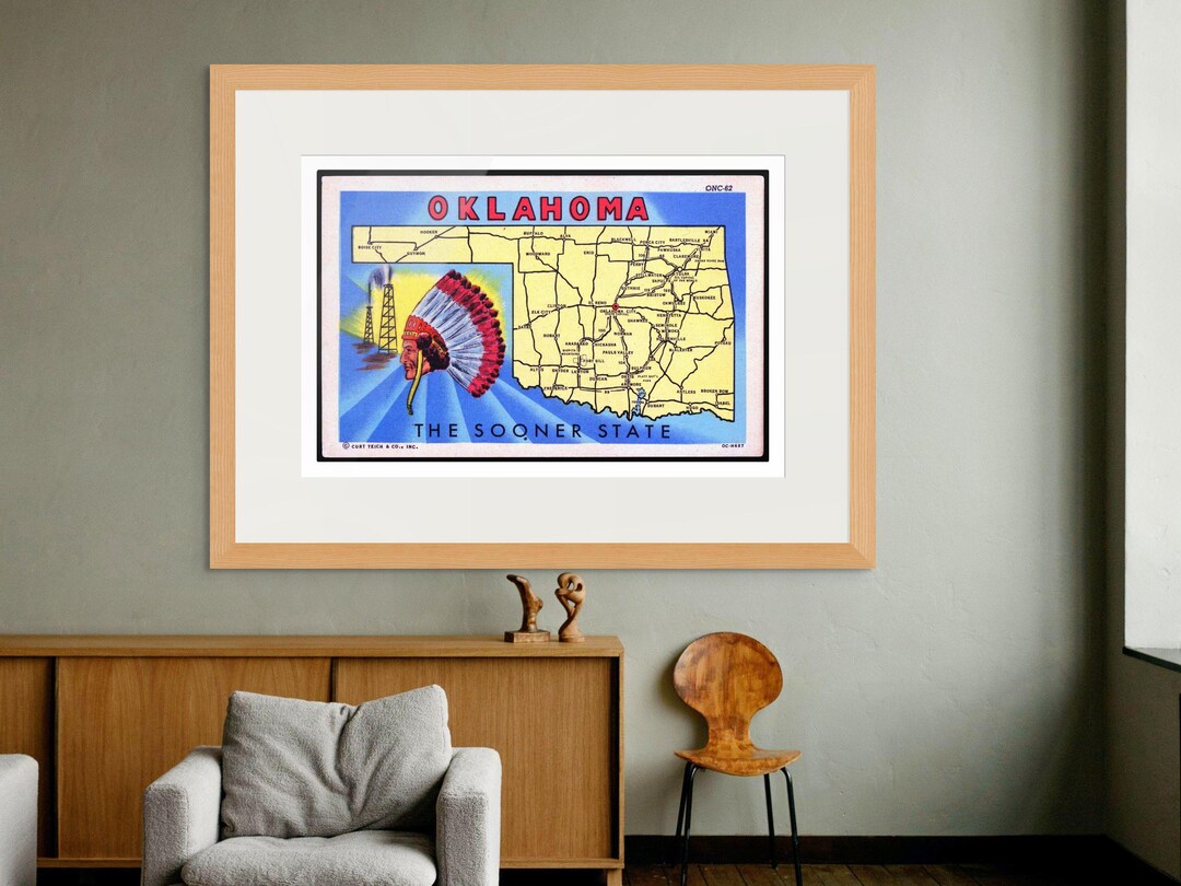 Oklahoma Sooner State Art Print, Vintage Postcard Wall Art Poster Decor ...
