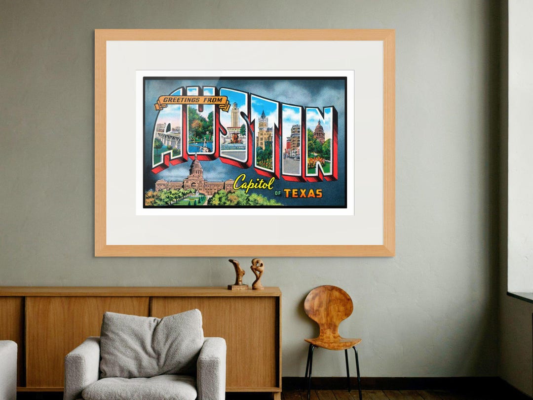 Austin Texas Art Print, Greetings From Austin Capitol of Texas Vintage ...