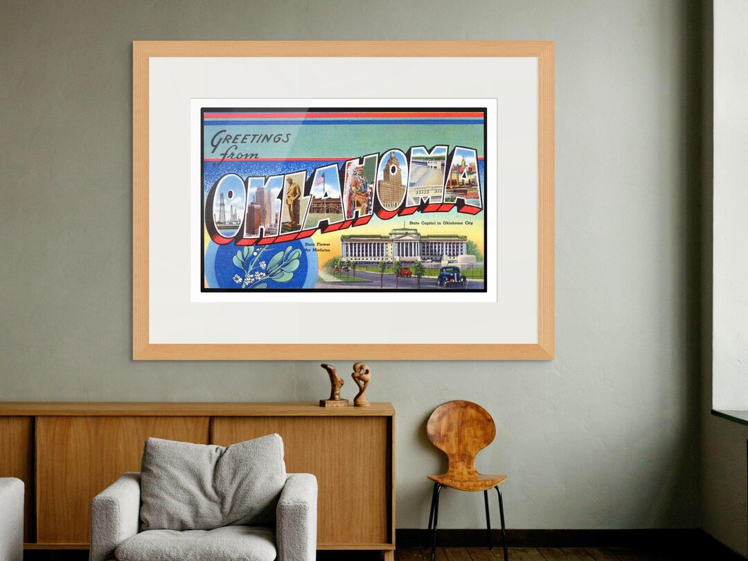 Oklahoma Art Print, State Flower the Mistletoe, State Capitol in ...