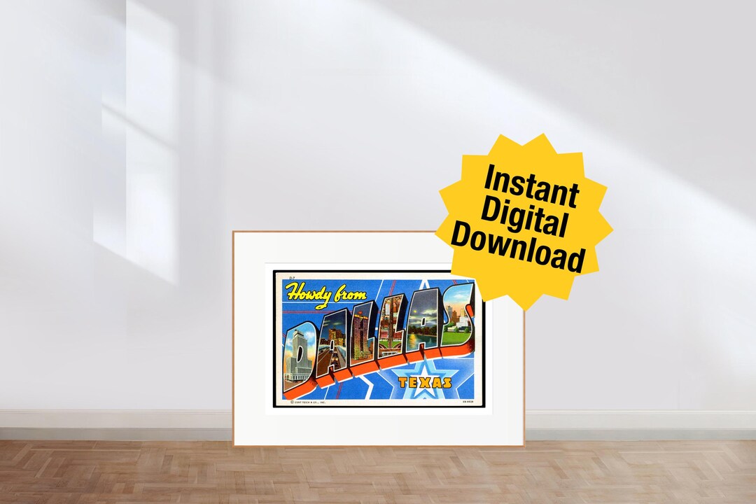 Dallas DIGITAL DOWNLOAD Art Print, Greetings From Dallas Texas Vintage ...