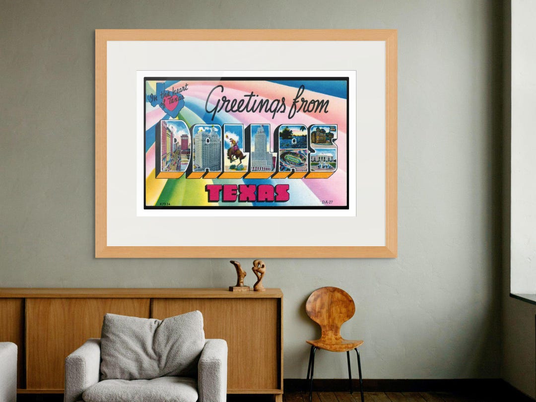 Dallas Texas Art Print: Vintage "greetings From" Postcard Wall Decor - Etsy