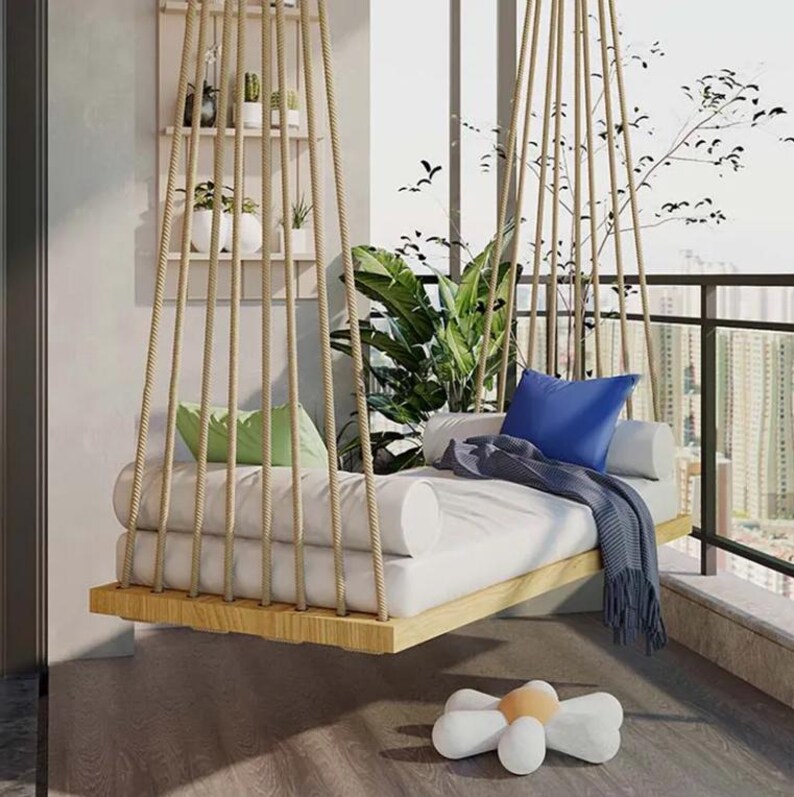 Balcony Bed Swing Wooden Swing Bed Rocking Bed Swing Farmhouse Bed ...