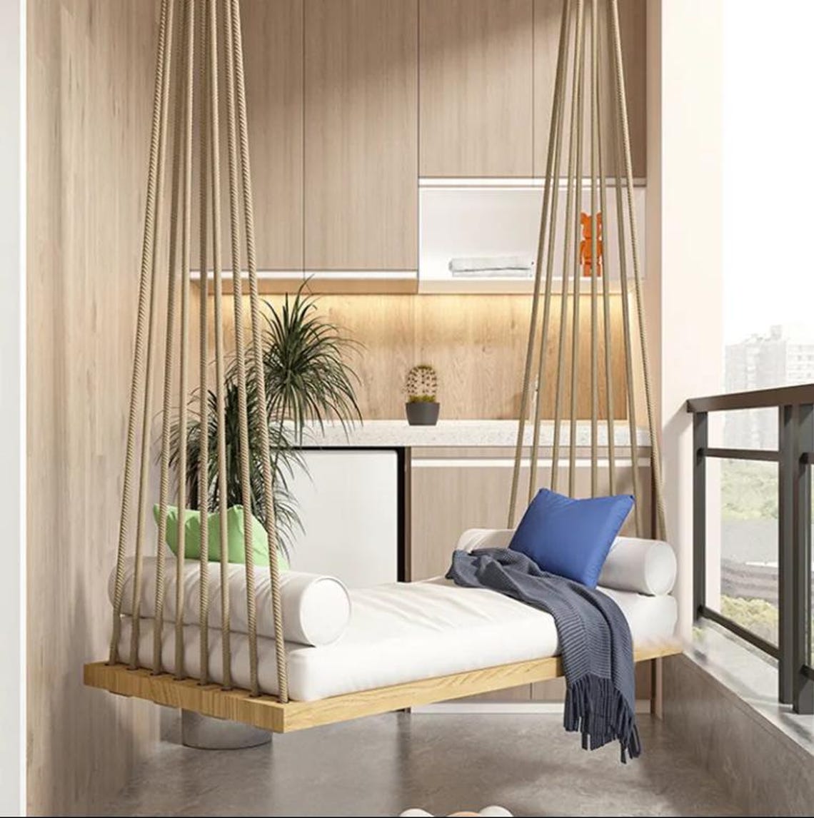 Balcony Bed Swing Wooden Swing Bed Rocking Bed Swing Farmhouse Bed ...