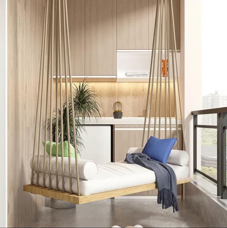 Balcony Bed Swing Wooden Swing Bed Rocking Bed Swing Farmhouse Bed ...