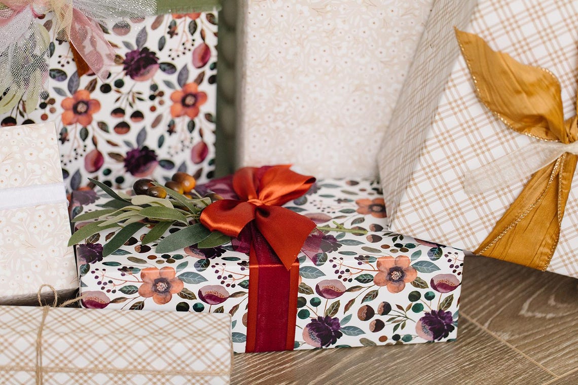 Fall Floral Wrapping Paper Roll, Birthday Gift Wrap, Wedding Gift Wrap ...
