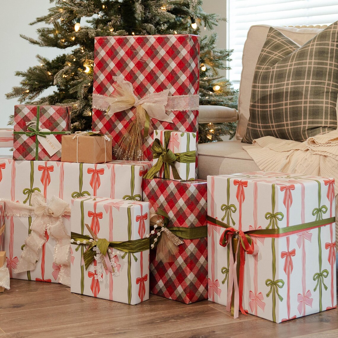 Christmas Bows Wrapping Paper Roll, Christmas Gift Wrap, Extra Long ...