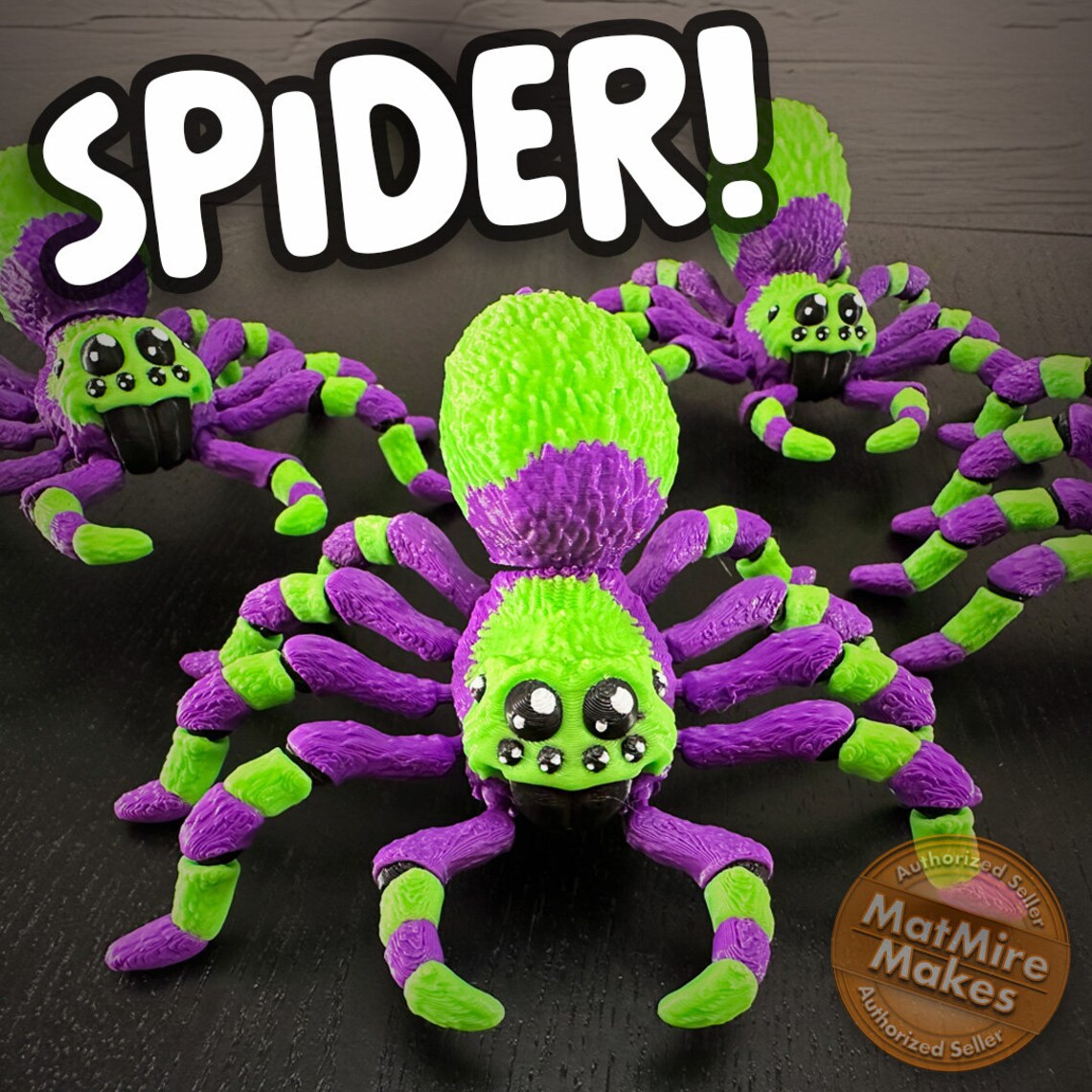 3D Printed Spider Fidget Toy Purple and Green Articulated Desk Buddy ...