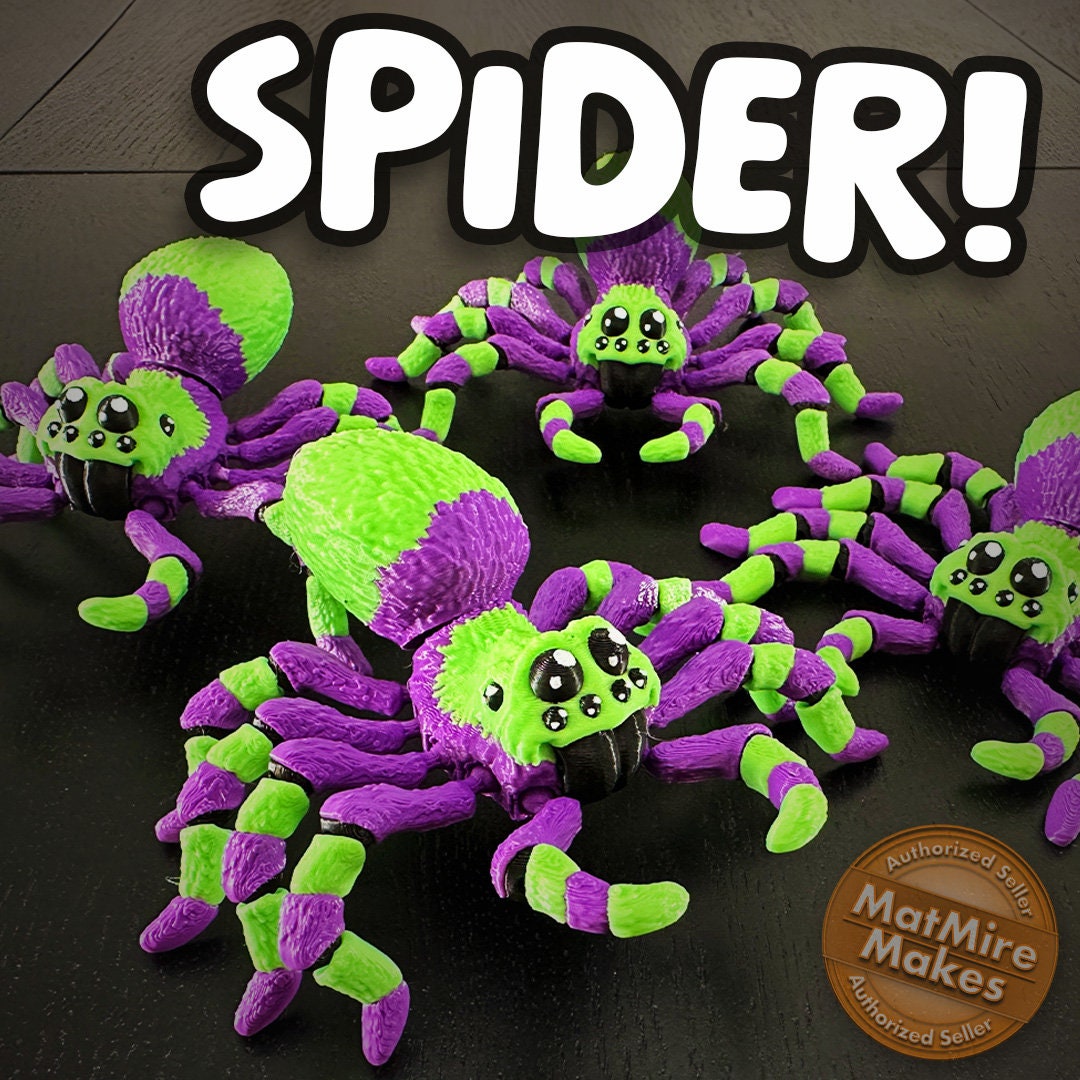 3D Printed Spider Fidget Toy Purple and Green - Articulated Desk Buddy ...