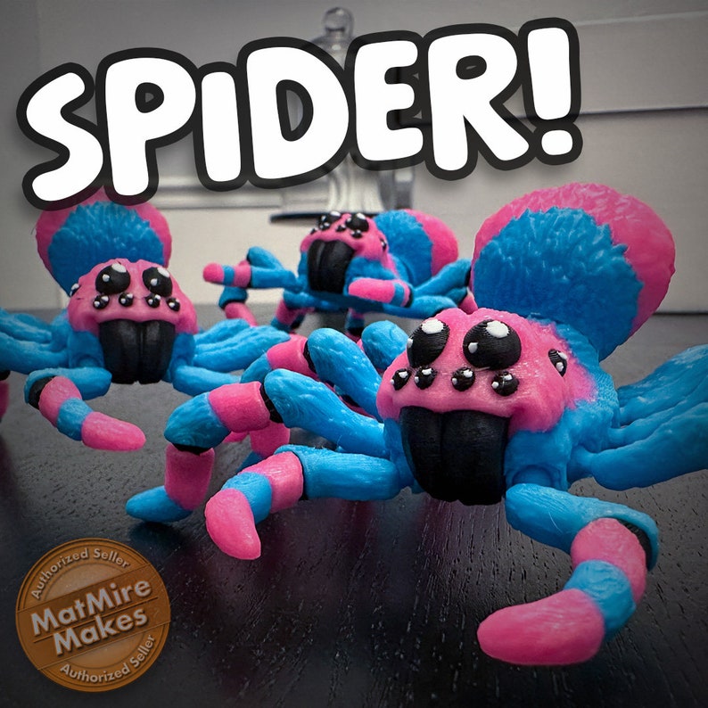 3D Printed Glow in the Dark Spider Fidget Toy Blue and GID Pink ...