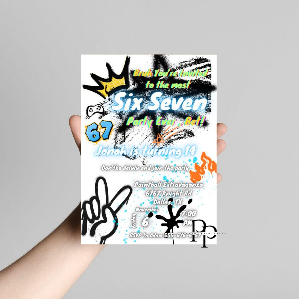 Six Seven Birthday Party Invitation, Cool Teen and Kids Editable Canva ...