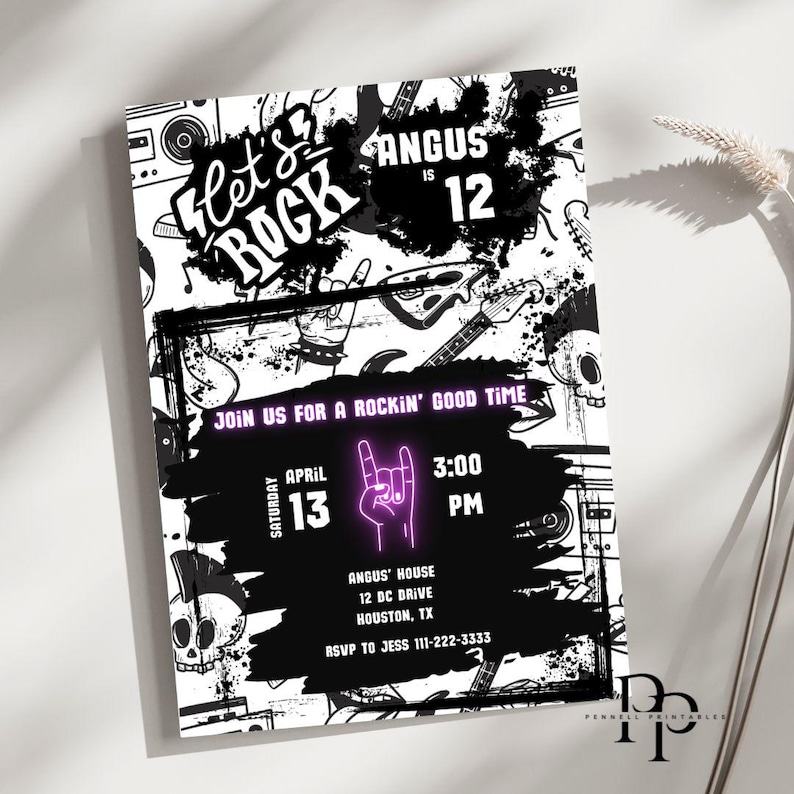 Rock and Roll Birthday Invitation: Neon Design (digital Download) - Etsy