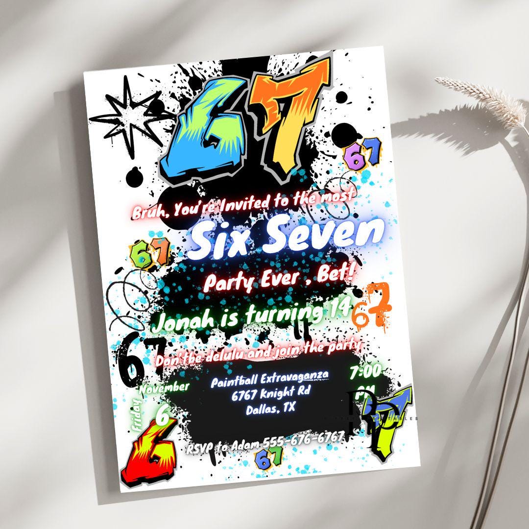 Six Seven Birthday Party Invitation, Cool Boy Teen Kids Editable Canva ...