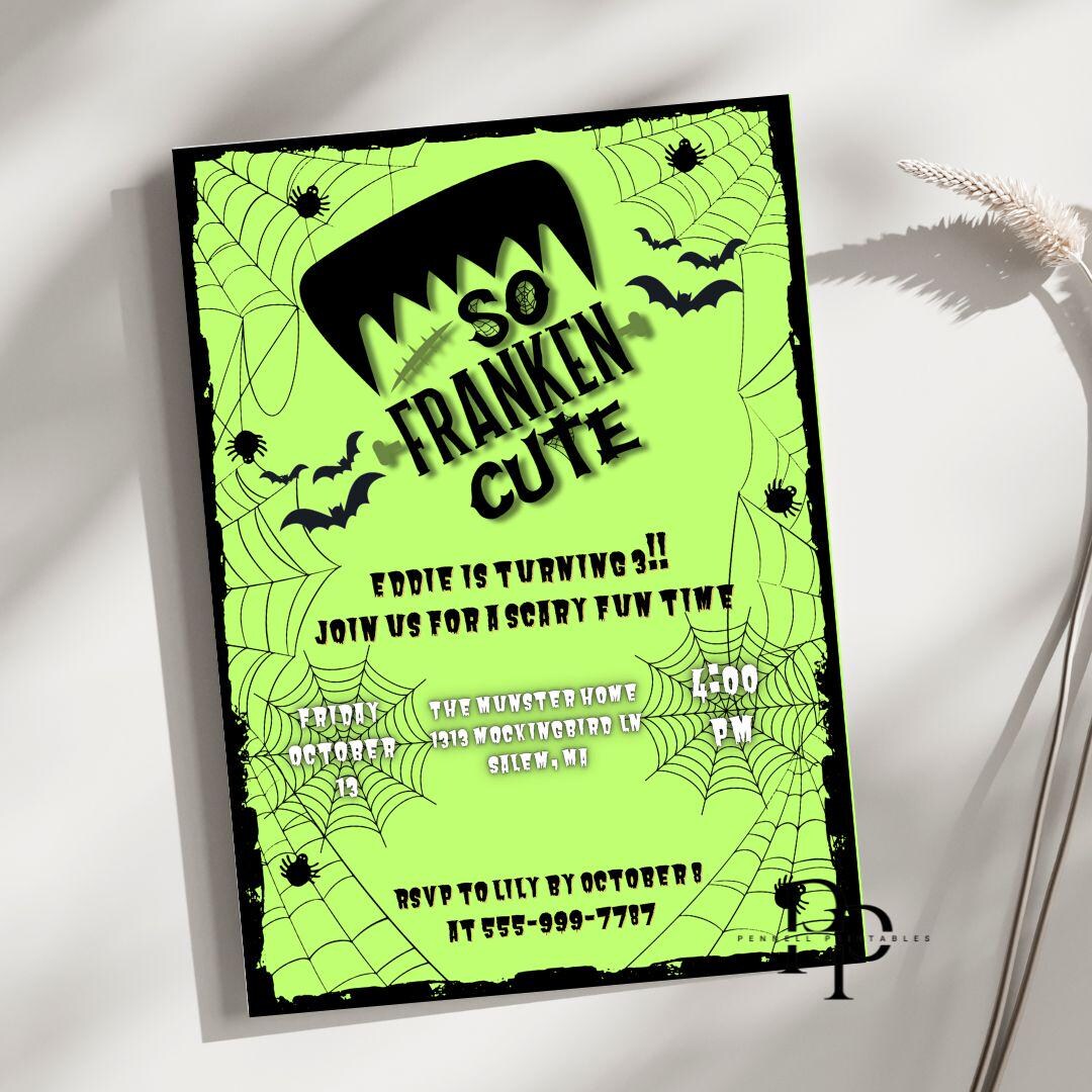 Frankenstein Birthday Invitation: Spooky Halloween Party, Editable ...