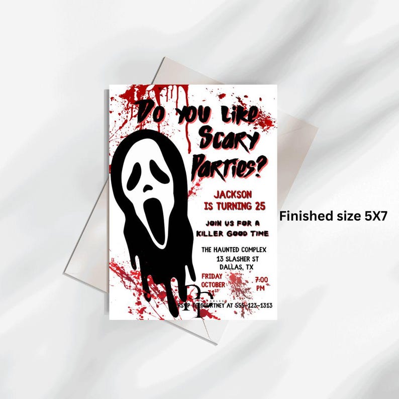 Scream Birthday Invitation, Horror Party Canva Template, Ghostface ...