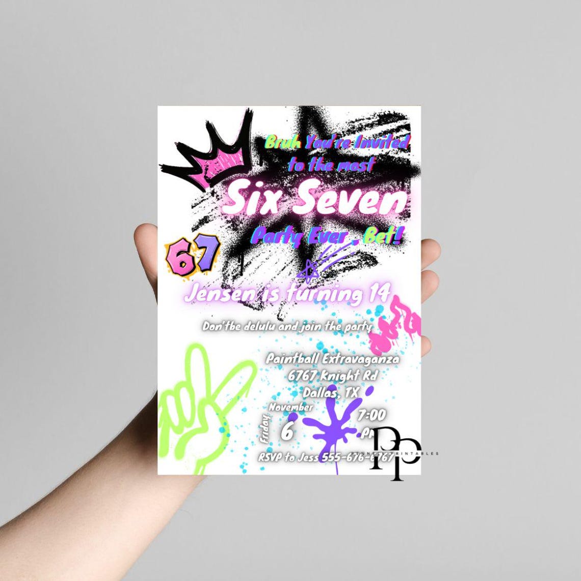 Six Seven Birthday Party Invitation, Cool Girl Teen and Kids Editable ...