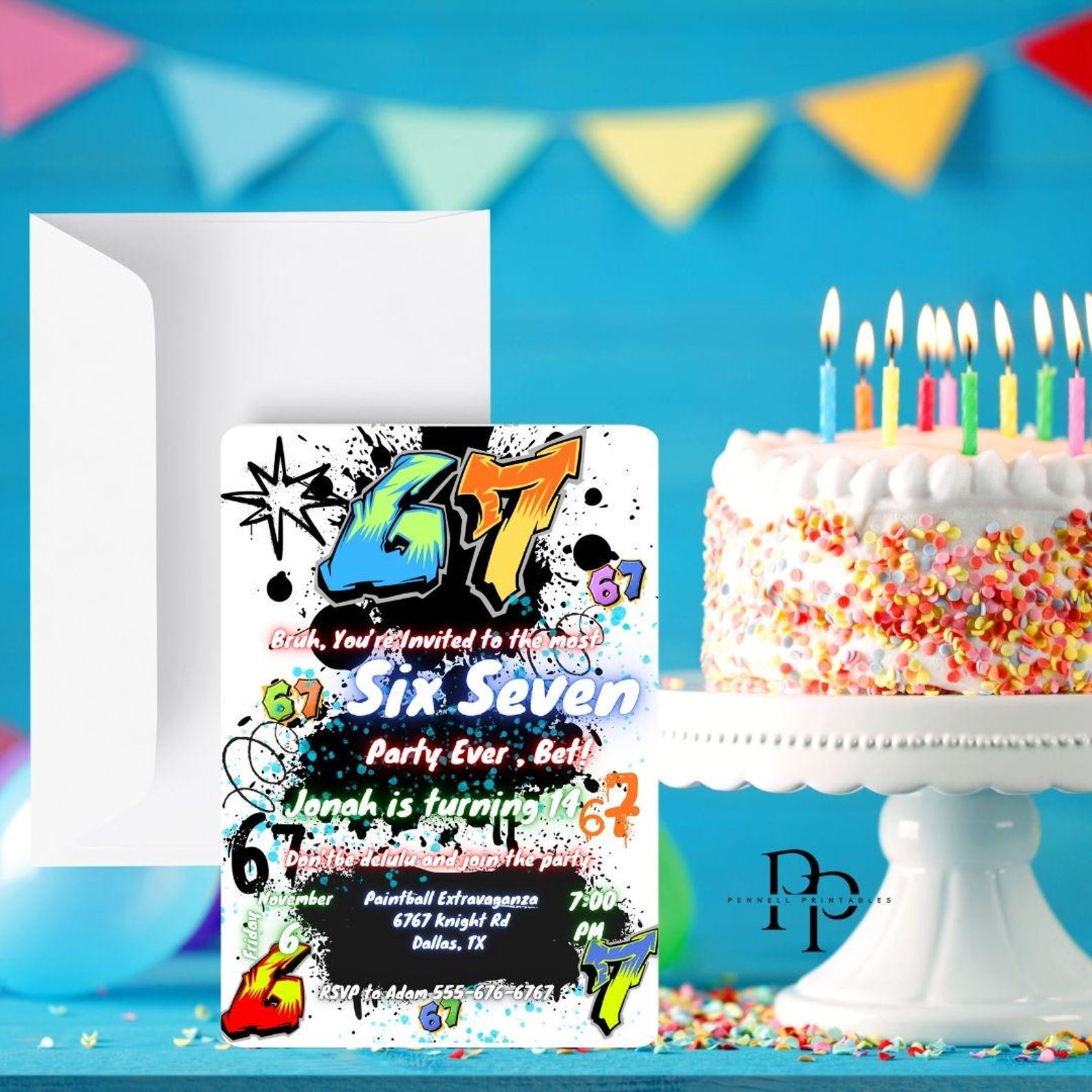 Six Seven Birthday Party Invitation, Cool Boy Teen Kids Editable Canva ...