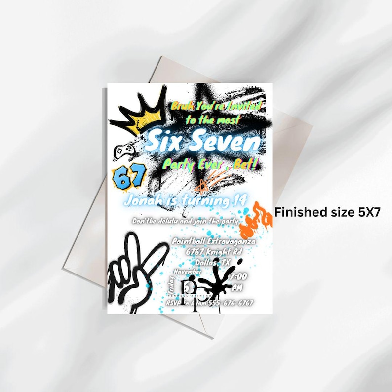 Six Seven Birthday Party Invitation, Cool Teen and Kids Editable Canva ...