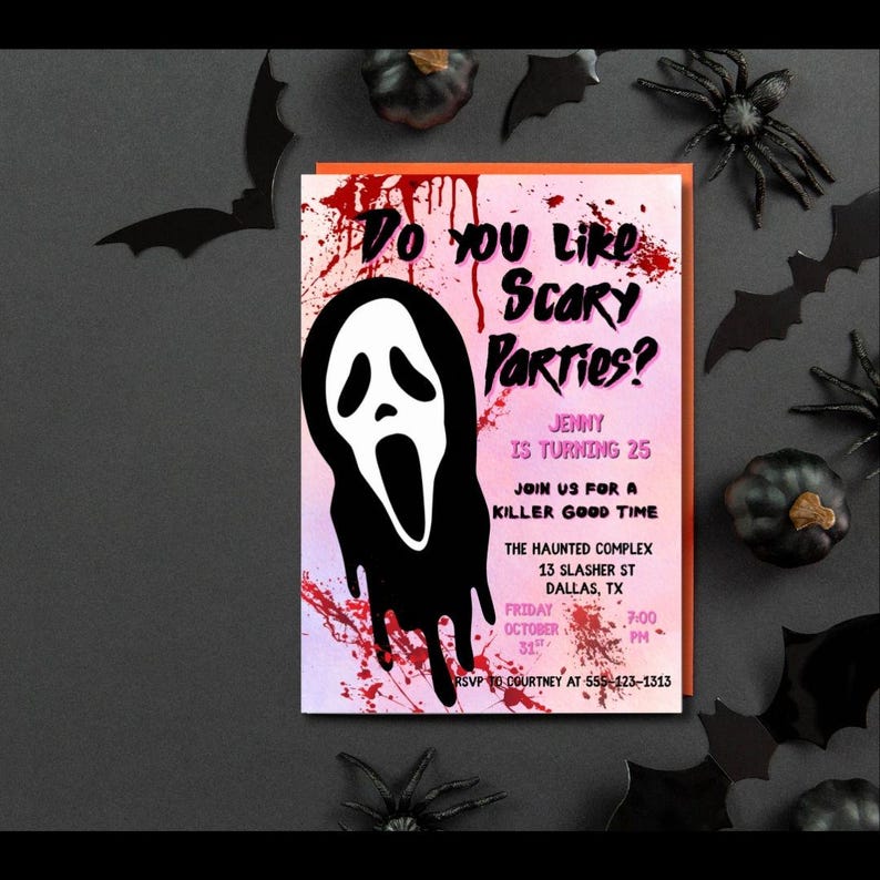 Scream Birthday Invitation, Horror Party Canva Template, Ghostface ...