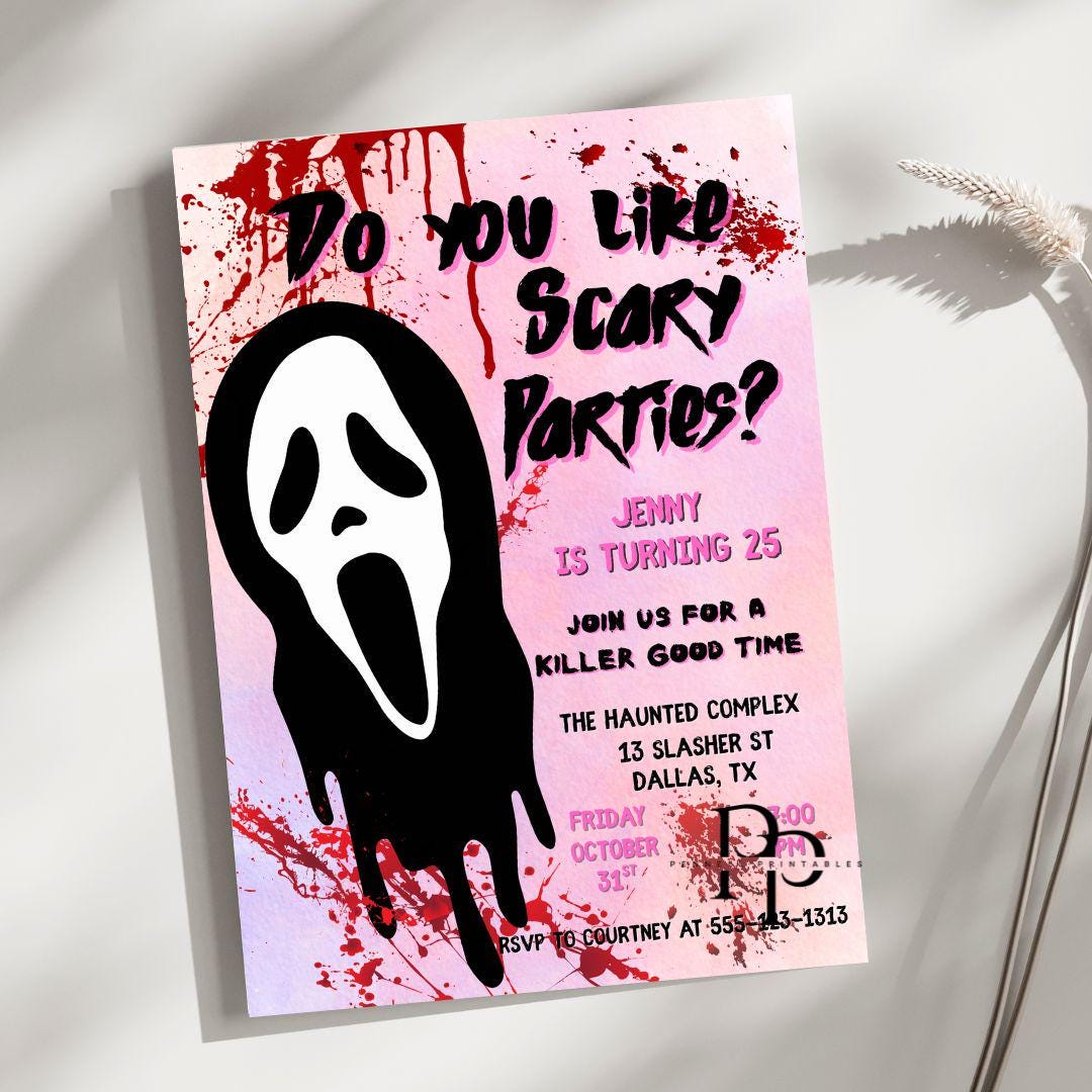Scream Birthday Invitation, Horror Party Canva Template, Ghostface ...