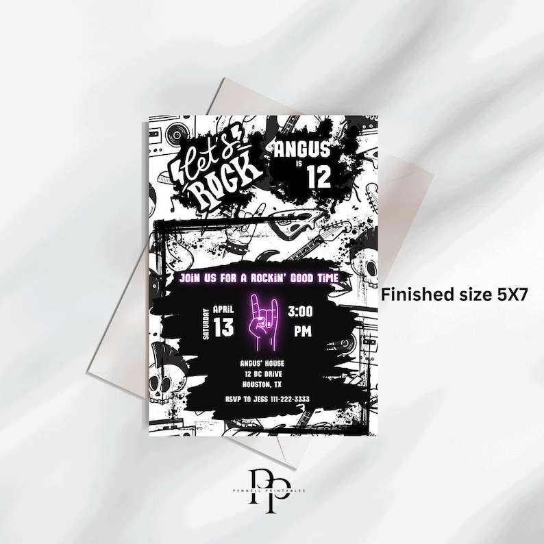 Let's Rock Boys Teen Birthday Invitation, Rock and Roll Birthday Invite ...