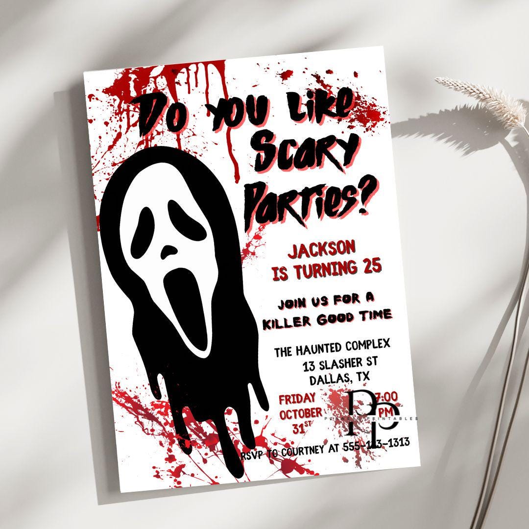Scream Birthday Invitation, Horror Party Canva Template, Ghostface ...