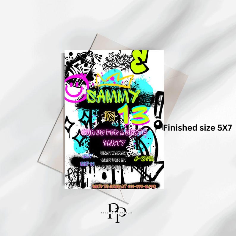Graffiti Birthday Invitation, Editable Invitation Template, Custom 13th ...