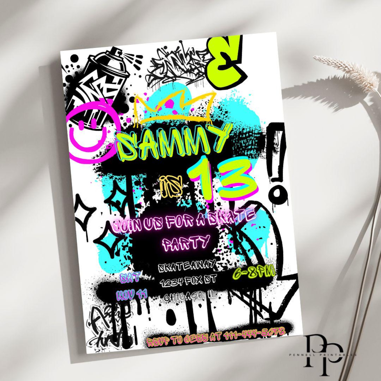 Graffiti Birthday Invitation, Editable Invitation Template, Custom 13th ...