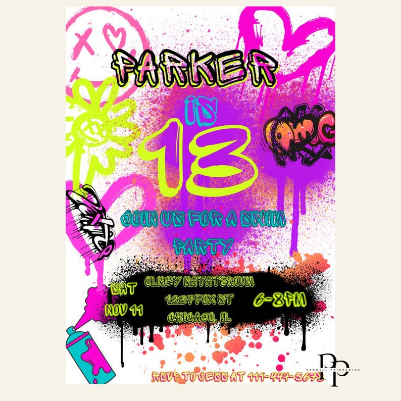 Graffiti 13th Birthday Invitation, Pink Graffiti, Editable Invitation ...