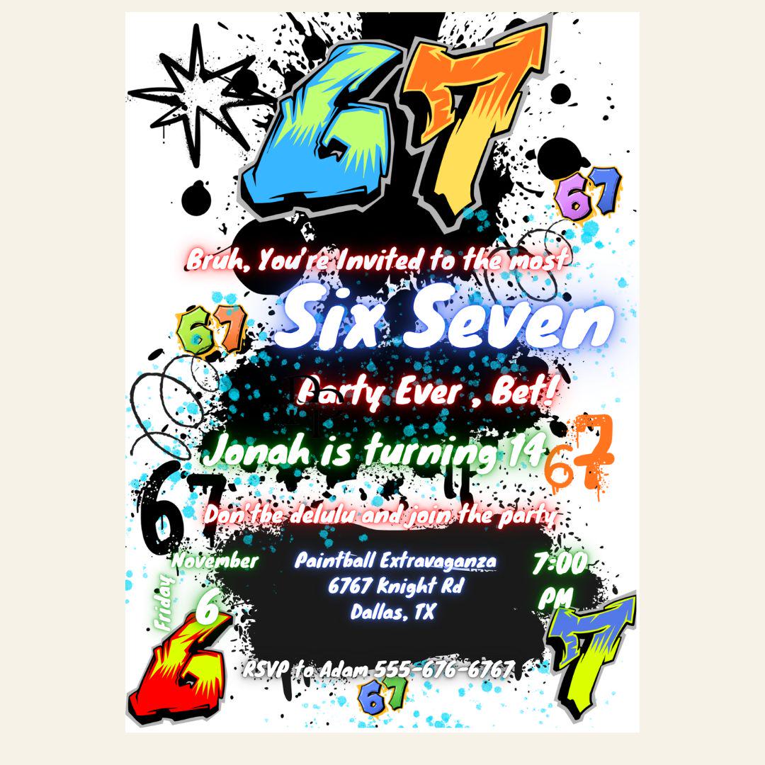 Six Seven Birthday Party Invitation, Cool Boy Teen Kids Editable Canva ...