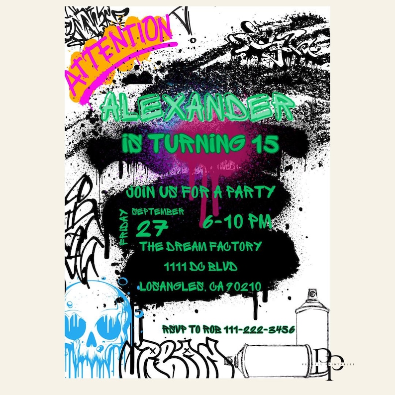 Graffiti Birthday Invitation, Editable Age Invitation Template, Custom ...