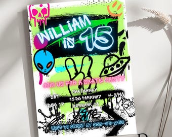 Graffiti 13th Birthday Invitation, Pink Graffiti, Editable Invitation ...