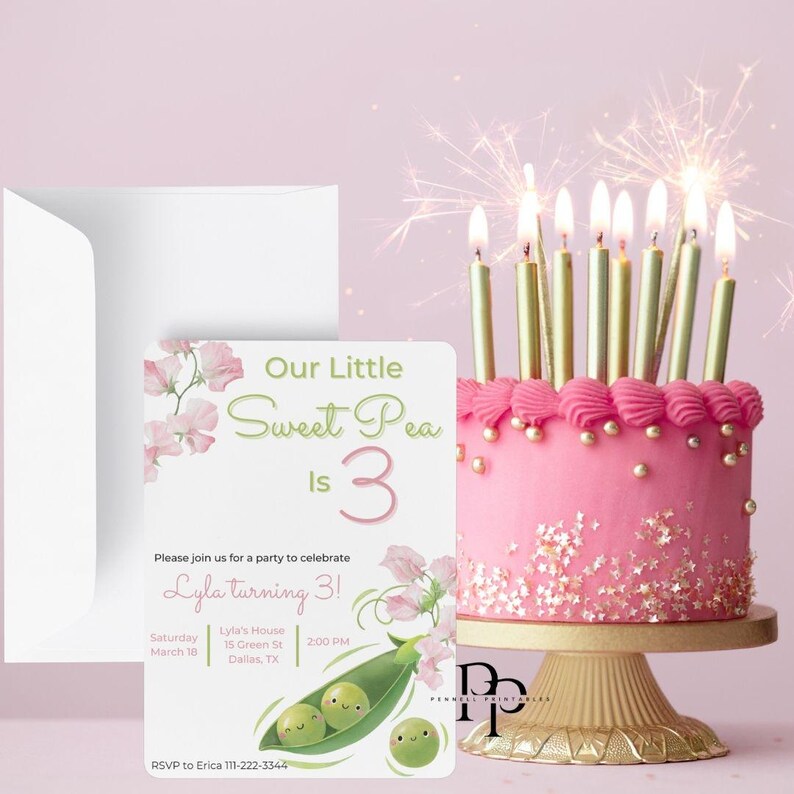 Sweet Pea Girl Birthday Invitation: Pink Floral, Editable Canva ...