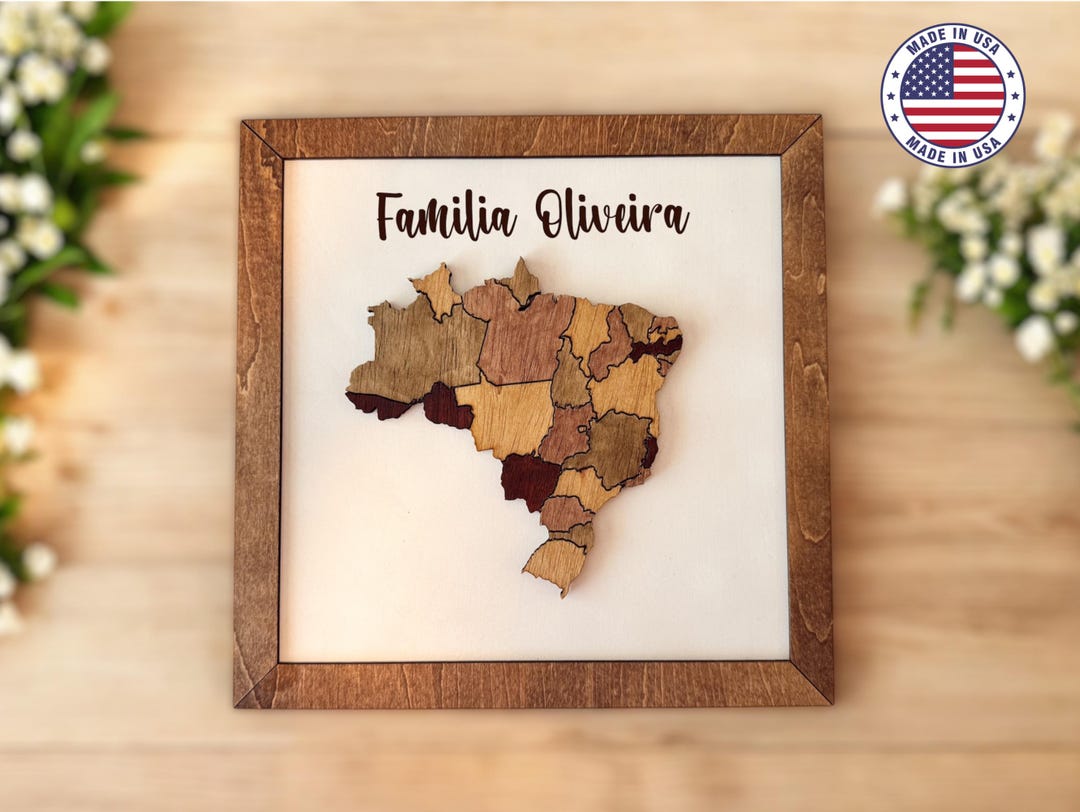 Personalized 3D Wooden Brazil Map - Custom Family Name Wall ...