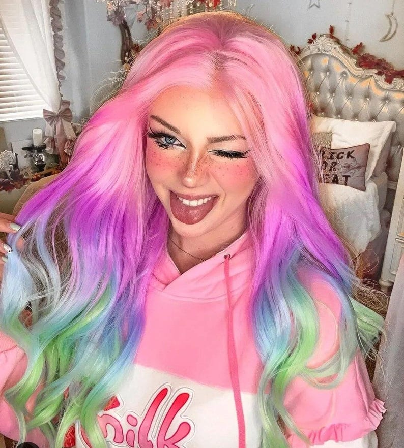Rainbow Lace Front Wig - Etsy