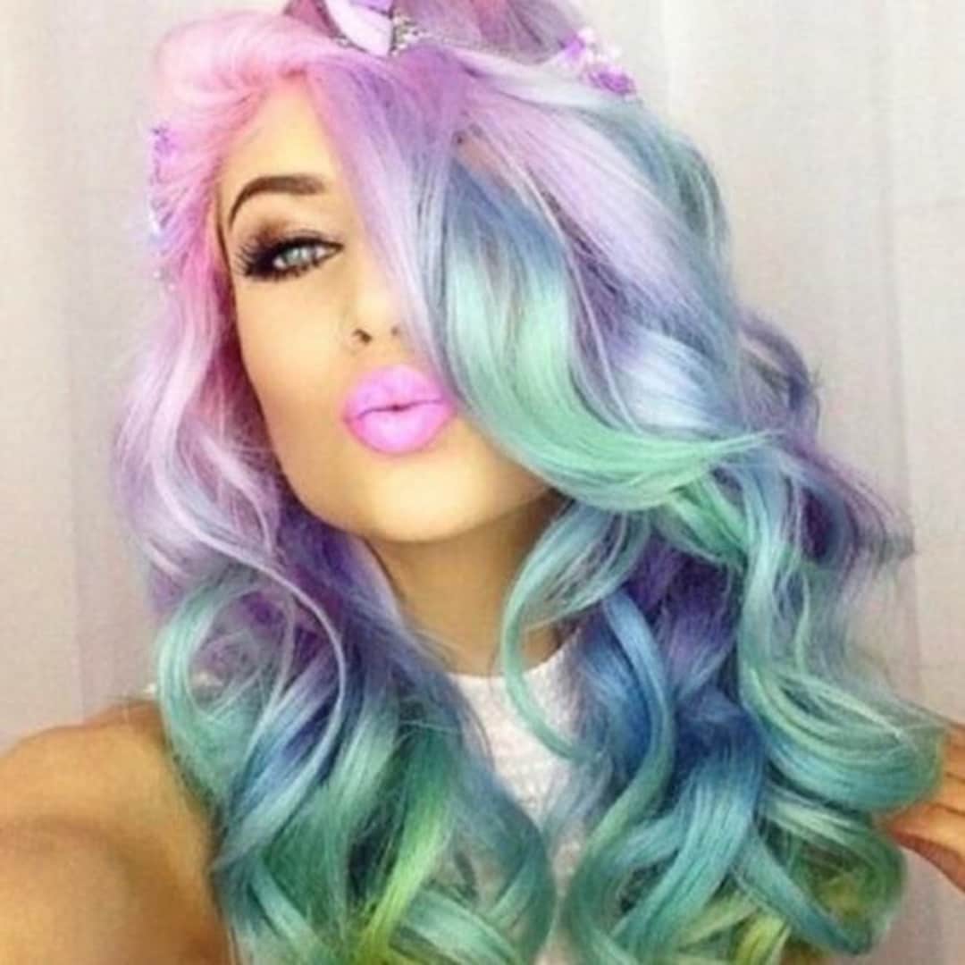 Rainbow Wavy Beautiful Lace Front Wig - Etsy
