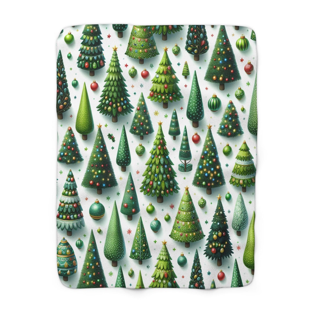 Fleece Blanket, Green Christmas Trees Holiday Decor, Throw Blanket ...