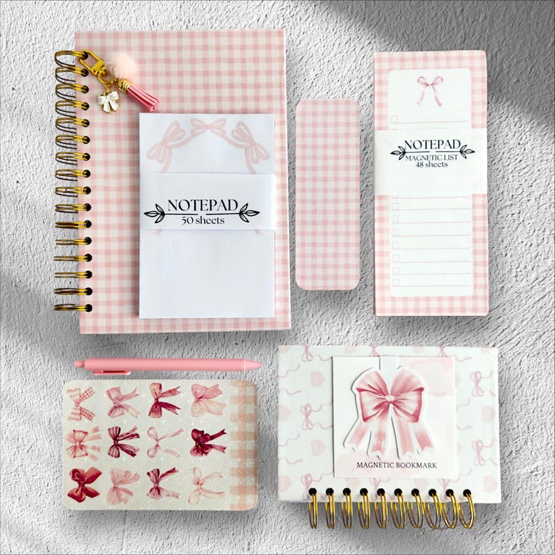 Blushing Bows Collection Gift Bundle Notebooks, Bookmarks, Stickers, and Notepads - Etsy