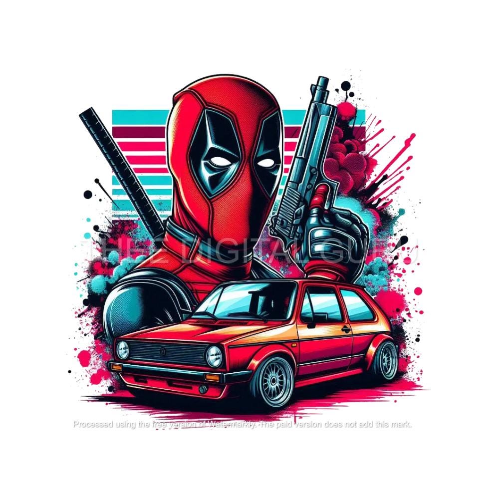 Deadpool X Classic Car Digital Art Set of 3 High-quality 300 DPI ...