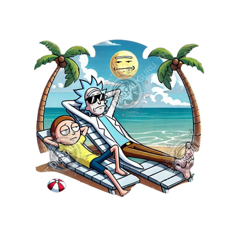 Rick and Morty Quirky Beach Vacation Sticker Relaxing Scientist and ...