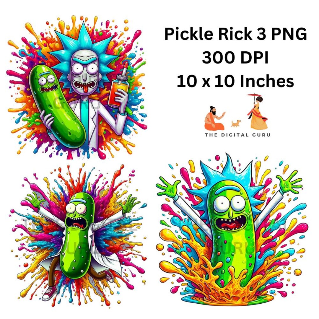 Pickle Rick Digital Art Set of 3 High-quality 300 DPI Downloads 10x10 ...